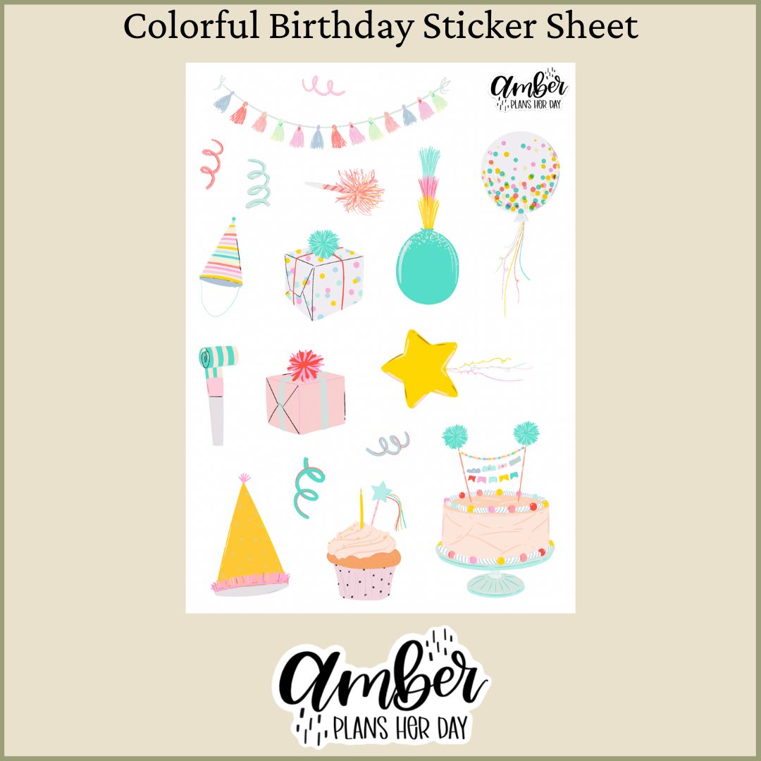 Colorful Birthday Sticker Sheet – Amber Plans Her Day