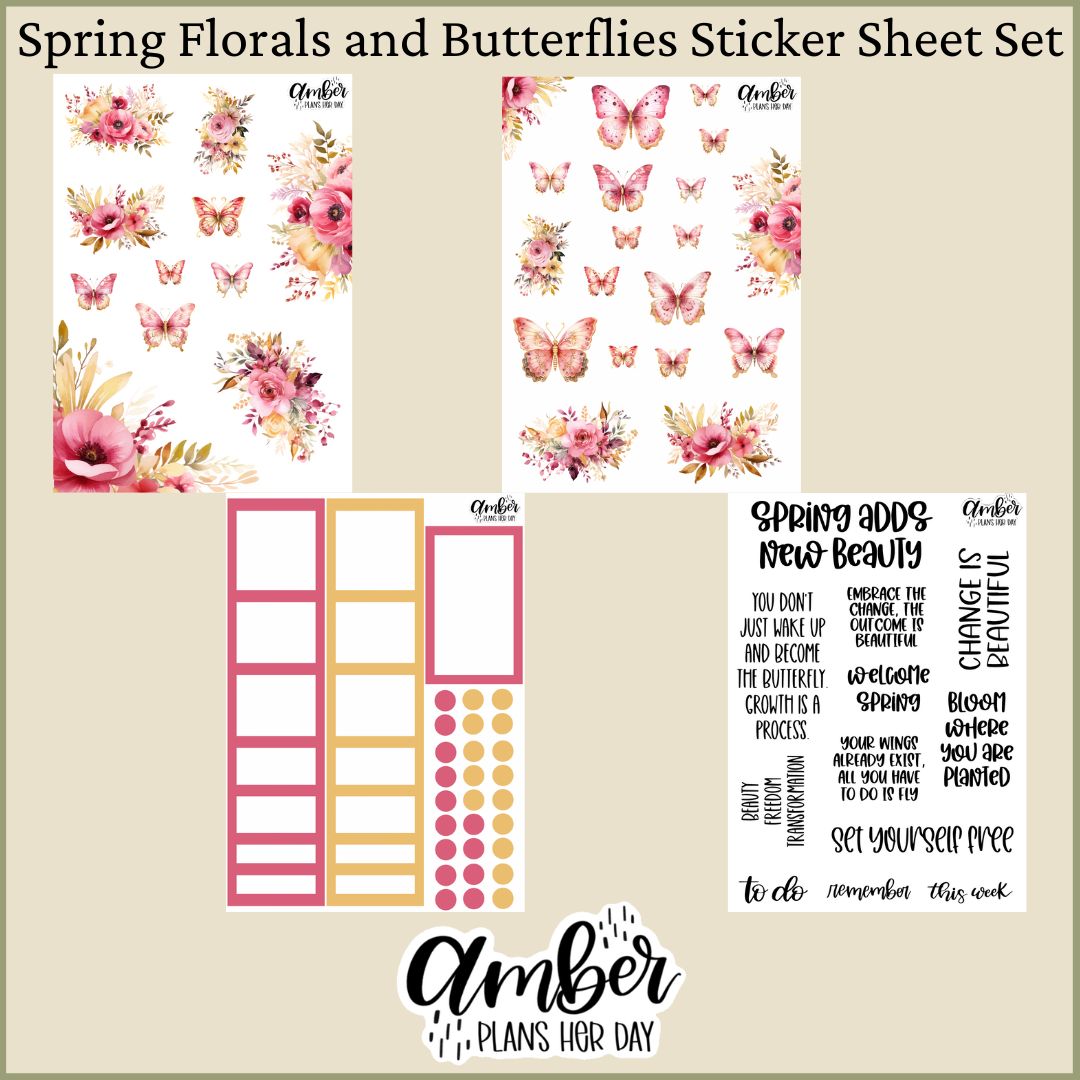 Spring Florals and Butterflies Sticker Sheet Set – Amber Plans Her Day